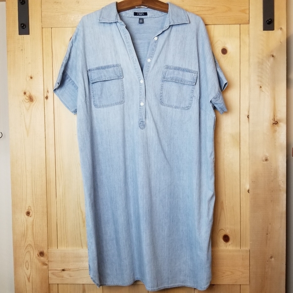 Chaps | Dresses | Chaps Cotton Chambray 4 Button Lagenlook Short Sleeve ...